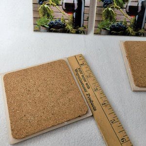 Dining | Red Wine Glass Bottle Grapes And Grapevine Vineyard Coasters ...